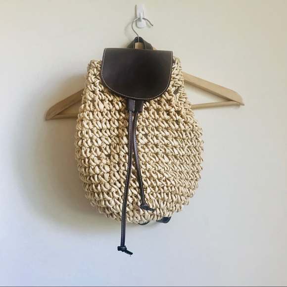 Vintage | Bags | Vintage Wicker Straw Faux Leather Backpack | Poshmark